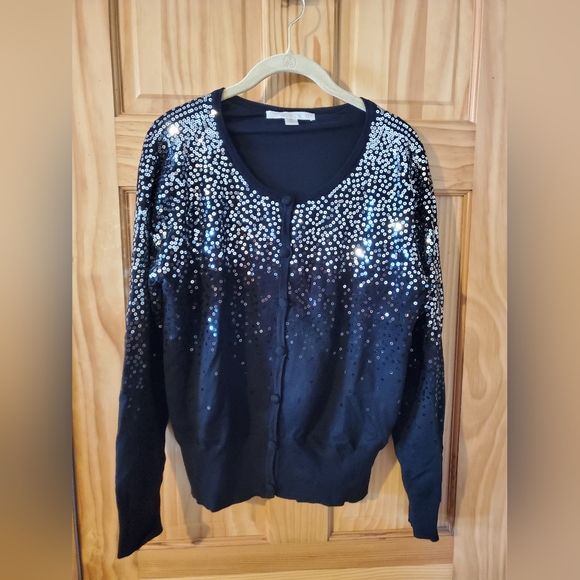 Boston Proper | Sweaters | Boston Proper Black Sweater Wsilver Sequins ...
